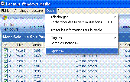 Encodage de MP3 avec Media Player 10 (Windows XP)